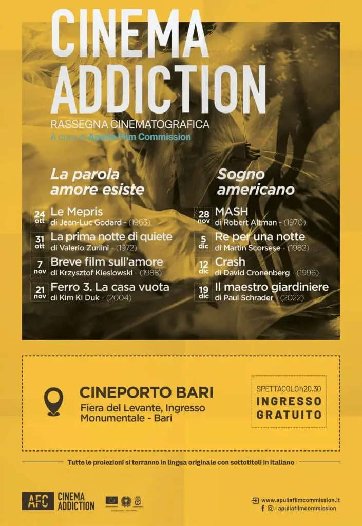 Cinema Addiction, ciclo di proiezione a cura di Apulia Film Commission